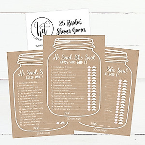Hadley Designs 25 Rustic Wedding Bridal Shower Engagement Bachelorette Anniversary Party Game Ideas, He Said She Said Cards Funny Co Ed Trivia Rehearsal Dinner Guessing Question Fun Supplies Kit