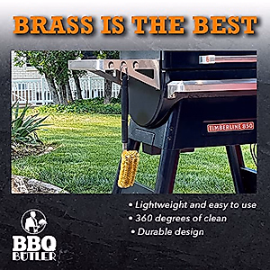 BBQ Butler Brass Grill Brush - Large Triple-Headed Grill Brush - Cleaning Brush - Barbecue Wire Brush - BBQ Tools - BBQ Accessories - Porcelain Grill Brush - Great for All Smoker/Grill Grates
