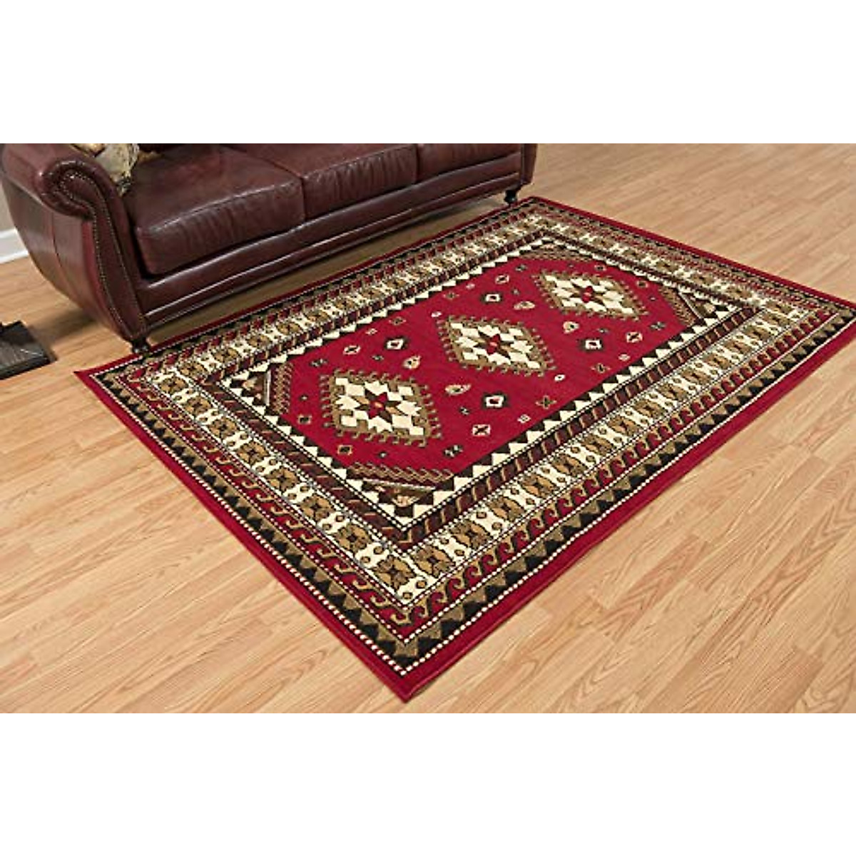 United Weavers Dallas Tres Runner Rug - Red, 5x8, Southwestern Indoor Area Rug with Bordered Pattern, Jute Backing