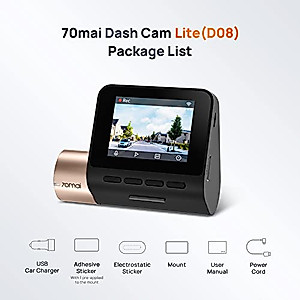 70mai Dash Cam Lite, 1080P Full HD, Smart Dash Camera for Cars, Sony IMX307, Built-in G-Sensor, 130° Wide Angle FOV, WDR, Night Vision, Loop Recording