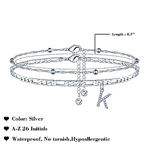 Ursteel Ankle Bracelets for Women, Silver Anklets for Women Dainty Layered Chain Letter K Initial Anklet for Women Ankle Bracelet Summer Foot Jewelry Gifts for Women