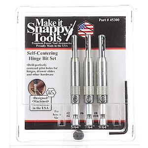Set of 3 Snappy Tools Hinge Bits - 5/64", 7/64", 9/64" Spring Loaded Self Centering. Made In The USA.