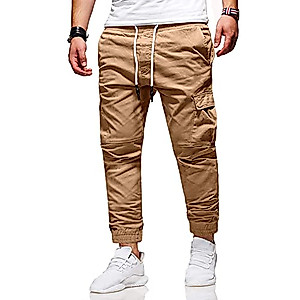 Uni Clau Mens Fashion Cargo Pants Athletic Joggers Pants Chino Trousers Sweatpants Khaki