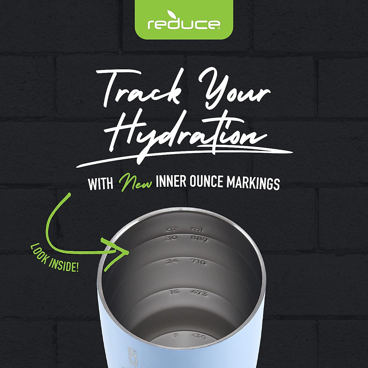 REDUCE Cold1 34 oz Tumbler with Lid and Straw- Vacuum Insulated Stainless Steel Water Bottle for Home, Office or Car; Reusable Cup with Leakproof Flip Lid, Keeps Drinks Ice Cold All Day- Matte Phantom