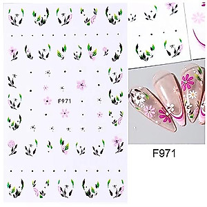 Flower Nail Art Stickers 3D Colorful Floral Decals Self Adhesive Botanical Nail Art Stickers Daisy Design Art DIY Nail Accessories for Women Acrylic Nail Decoration 8 Sheets