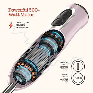 Powerful Immersion Blender, Electric Hand Blender 500 Watt with Turbo Mode, Detachable Base. Handheld Kitchen Blender Stick for Soup, Smoothie, Puree, Baby Food, 304 Stainless Steel Blades (Pink)