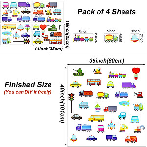 Maydahui Cartoon Cars Wall Stickers Truck Vehicles Wall Decals (35 * 40 Inch) Peel & Stick Removable Construction Transports Decal Decor for Kids Boys Bedroom Nursery Classroom