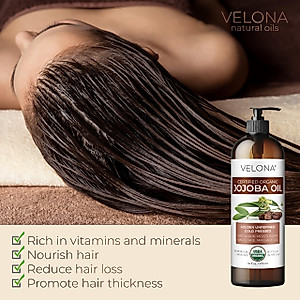 velona Jojoba Oil USDA Certified Organic - 16 fl oz (With Pump) | 100% Pure and Natural | Golden, Unrefined, Cold Pressed, Hexane Free
