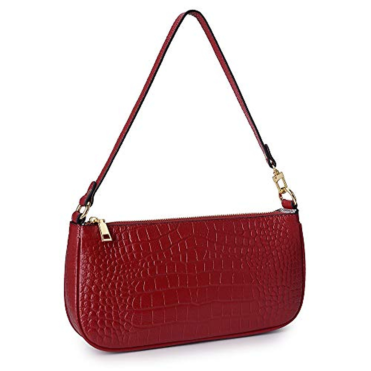 YALUXE Clutch Shoulder Tote Crocodile Genuine Leather Croc Retro Purse Handbag Zipper Closure for Women Classic