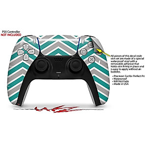 WraptorSkinz Skin Wrap compatible with Sony PS5 DualSense Controller Zig Zag Teal and Gray (CONTROLLER NOT INCLUDED)