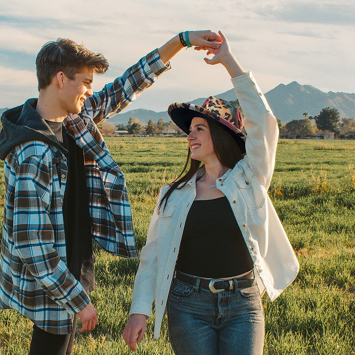 Gossifan Women Two Tone Wide Brim Fedora Felt Panama Hats Classic Belt Buckle Color Leopard/Black