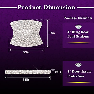Forjume 8PCS Bling Car Door Handle Protector Rhinestone Universal Saftey Scratch Car Handle Cover Reflective Trim Stickers Bling Car Door Handle Stickers Car Door Bowl Protection Woman & Man (Silver)