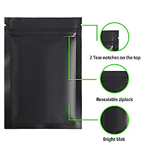 FTREGON Mylar Bags 100 Pack Smell Proof Bags In Food Container Sets- 3*4 Inch Foil Bag with Clear Window Flat Ziplock Bag (Matte Black, 3*4 Inch)