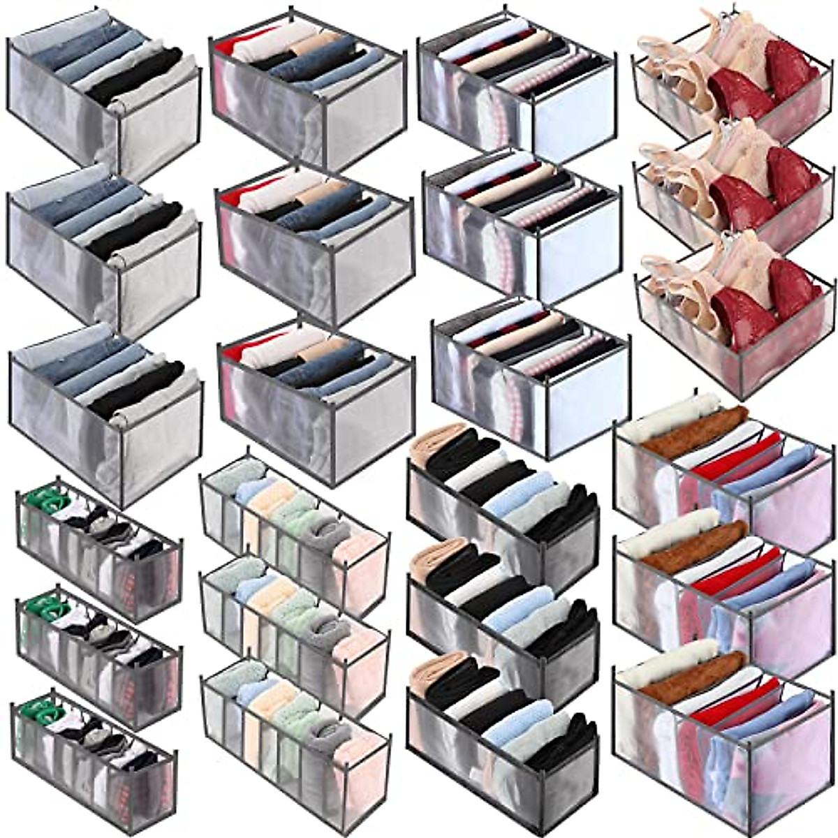 24 Packs Wardrobe Clothes Organizers Foldable Drawer Clothing Organizers Drawer Dividers Clothing Compartment Storage Box for Bras Socks Underpants Jeans Shirts
