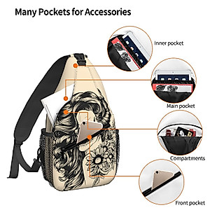 FeHuew Women Girl Skeleton Makeup Rose Skull Crossbody Sling Backpack for Men Chest Bag Shoulder Bag Lightweight One Strap Backpack Travel Outdoor Daypack