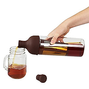 Potted Pans Cold Brew Bottle, 27oz Wine Bottle Shape Tumbler for Iced Coffee or Tea Infuser with Removable Filter- Heatproof Glass, Easy To Hold and Pour