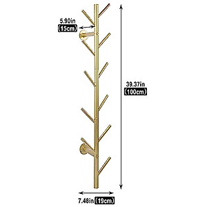 SHENGTIAN 39.37in Gold Metal Tree Branch Wall Mounted Coat Rack, Hat Tree For Wall,Purse Rack With 11 Hooks, Space Saving And Easy Installation, Suitable For Living Room, Bedroom (Gold-Y)