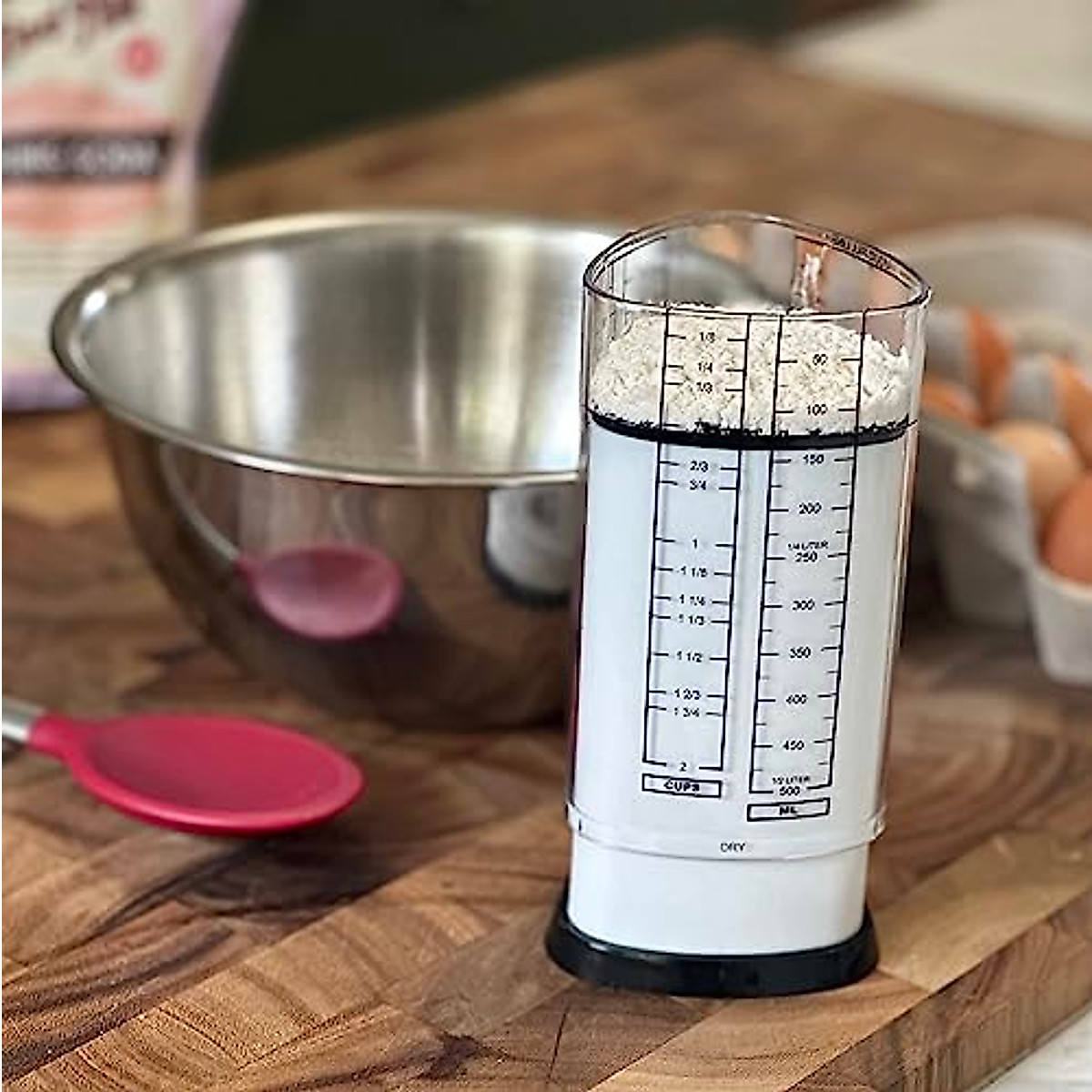 KitchenArt 2 Cup Tri Adjust A-Cup, Easy Pour Measuring Cup, 3.25x3.25x6", Black/White