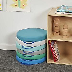 Factory Direct Partners SoftScape 15 inch Round Classroom Floor Cushions with Handles; Flexible Seating for Daycare, Preschool, Playroom; 2 inch Thick Deluxe Foam (6-Piece) - Contemporary, 11232-CT