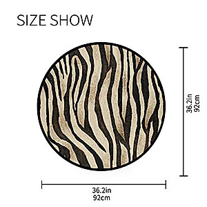 ALAZA Vintage Zebra Print Animal Non-Slip Round Area Rug for Bedroom Living Room Study Playing Floor Mat Carpet, 3' Diameter