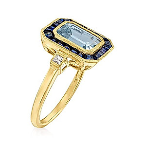 Ross-Simons 2.00 Carat Aquamarine and 1.60 ct. t.w. Sapphire Ring With .12 ct. t.w. Diamonds in 14kt Yellow Gold. Size 5