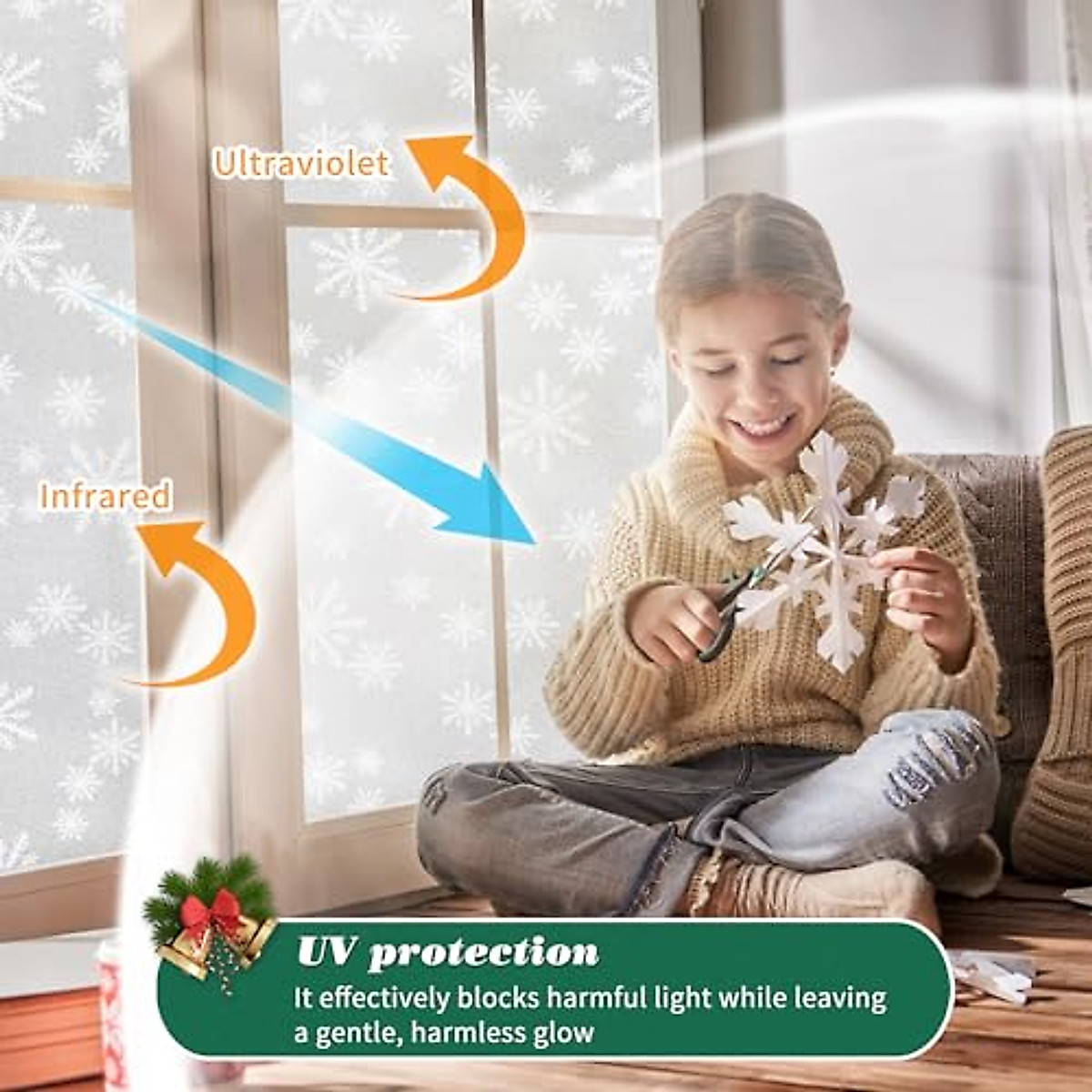 WPCTEV Window Film Non Adhesive Frosted Film Privacy Window Sticker Self Static Cling Vinly Glass Film Anti UV Decorative for Home Office Snowflakes 17.7 Inch x 6.5 Feet