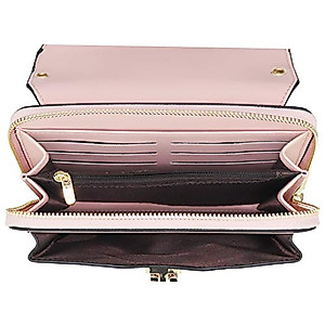 B BRENTANO Vegan Envelope Clutch Wallet Crossbody Purse with Chain Strap (Blush)