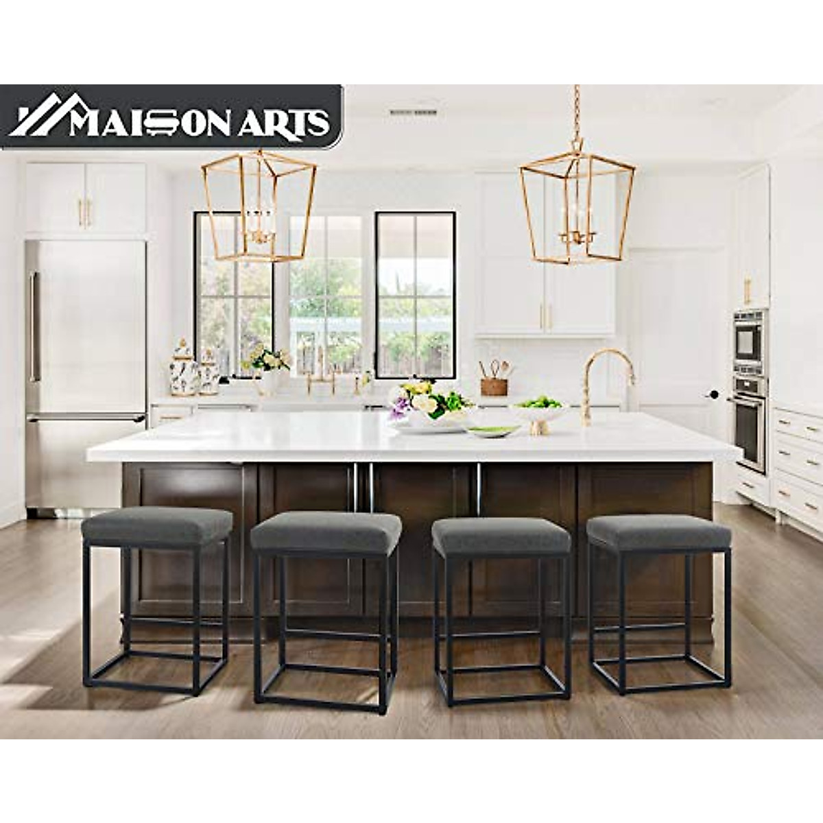 MAISON ARTS Counter Height 24" Bar Stools Set of 2 for Kitchen Counter Backless Modern Barstools Industrial Upholstered Faux Leather Stools Farmhouse Island Chairs,Support 330 LBS,(24 Inch, Grey)