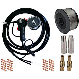PreAsion 200Amp Aluminum Spool Gun Mig Torch Welding Gun 16.4ft Cables Fit Miller210 Spoolmate 3035 for Aluminum Stainless Steel copper Iron with1.1LB 0.8MM Welding Wire 20 Contact Tips