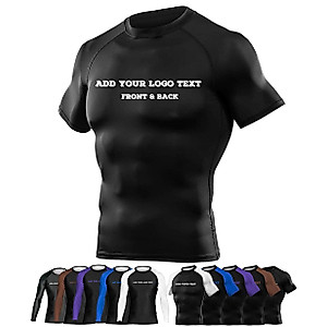 Add Your Text Compression Fitness Training Gear Fight Wear for Gracie Jiu-Jitsu, Short Sleeve Black Large