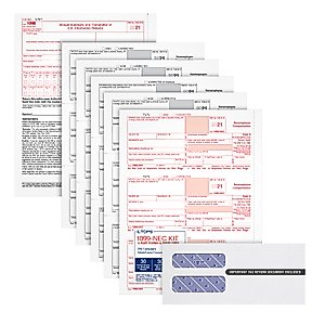TOPS 1099 NEC 3 Up Forms 2021, Tax Forms Kit for 30 Recipients, 5 Part NEC Tax Form Sets with Self Seal 1099 Envelopes and 3 1096 (TX22905KIT-NE21)