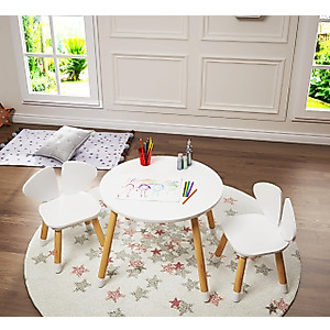 UTEX Kids Table and Chair Set, Toddler Table with Elephant Ear Chairs, 3 Pieces Kids Round Table for Toddlers, Girls, Boys,White