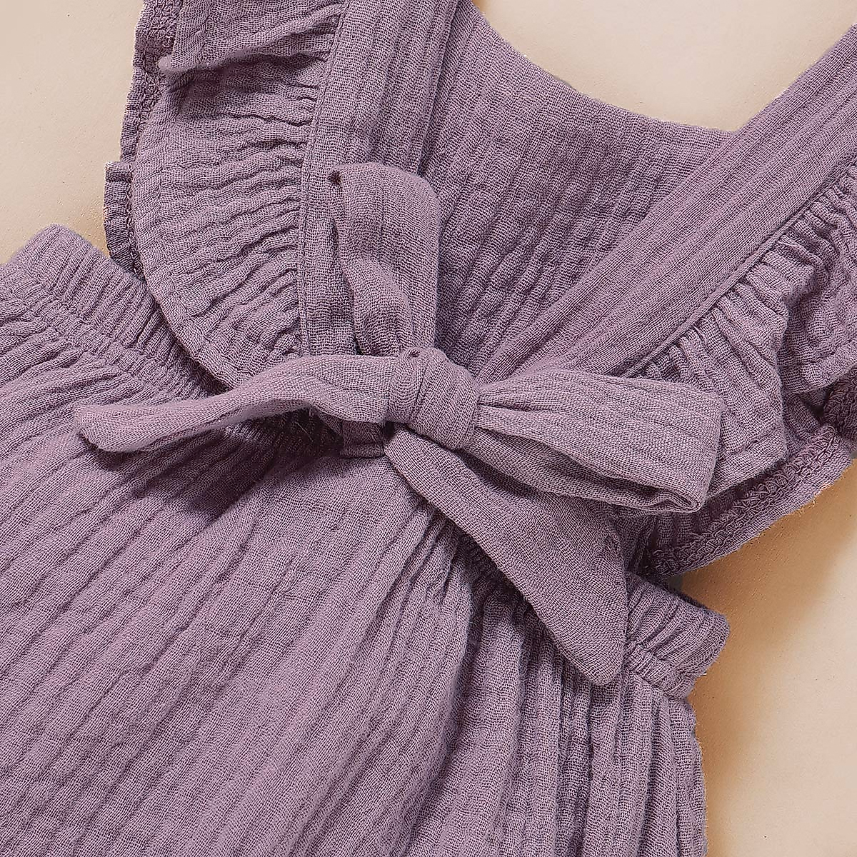 YOUNGER TREE Toddler Baby Girl Ruffled Sleeveless Romper Casual Summer Jumpsuit Cotton Linen Clothes (Light Purple, 12-18 Months)