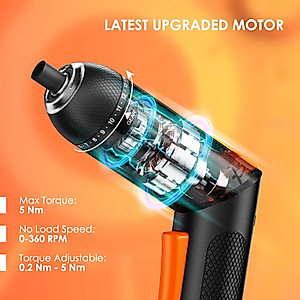 ANBEISTEE 5Nm Electric Screwdriver Set, 3.6V Rechargeable Cordless Screwdriver Kit, Torque Adjustable, Pivoting Handle, LED Light, Carrying Case, Suitable for Home DIY, Repair Tool Kit