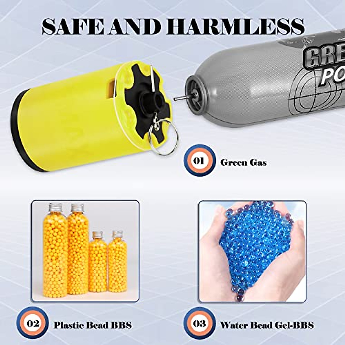 ARMARD Airsoft Grenade，Gel Blaster Grenade Launcher，Paintball Grenade，Metal Pull Ring, 6mm BBS Tactical Whirligig Impact Grenade, 7mm Gel Shower for Strike Game