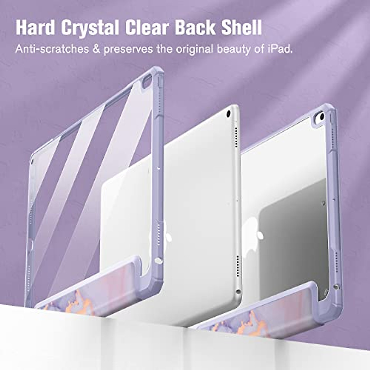 Fintie Hybrid Slim Case for iPad Air 3rd Generation 10.5" 2019 / iPad Pro 10.5 Inch 2017 - [Built-in Pencil Holder] Shockproof Cover with Clear Transparent Back Shell, Lilac Marble