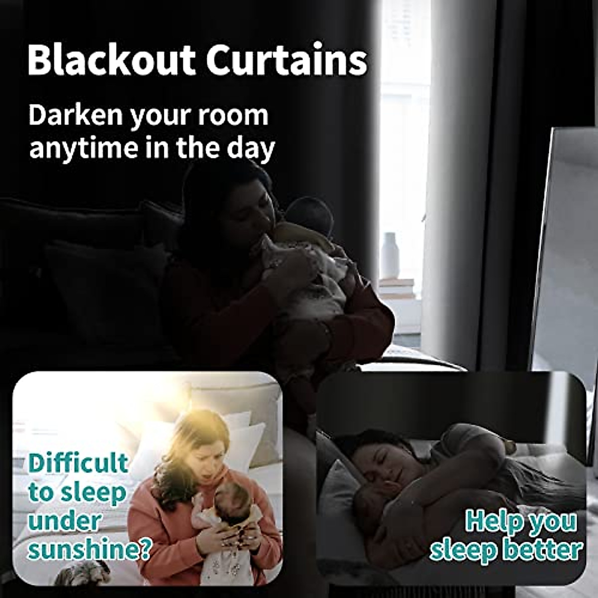 BGment White 100% Blackout Curtains for Bedroom, Double Layer Room Darkening Curtains Thermal Insulated Noise Reduced with White Liner, Rod Pocket and Back Tab Bedroom Curtains, 42 x 63 Inch, 2 Panels