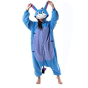 LMEIKK Cosplay Animal One Piece Halloween Costume Sleepwear Homewear Adult Unisex Onesie Pajamas (Bule, M)