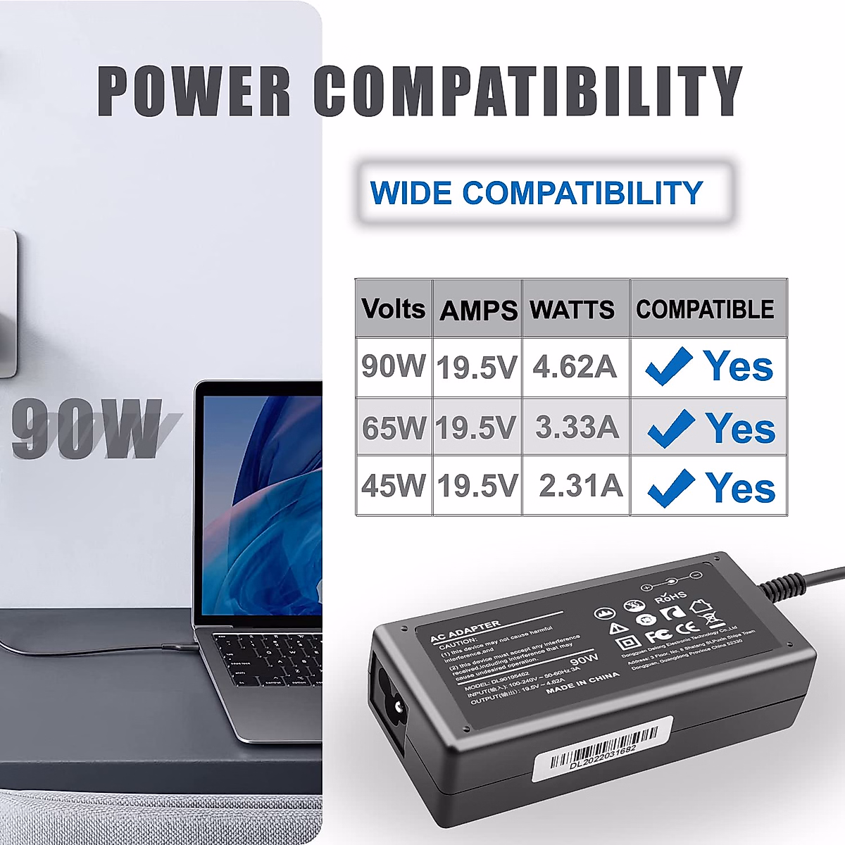 Ibatts 90W Ac Adapter Charger for Dell OptiPlex Micro 9020 7050 7010 7040 7080 7060 7070 5050 5070 5090 5080 5060 3080 3050 3040 3070 3090 3046 MFF Business Desktop Computer PC;7700 Power Cord Supply