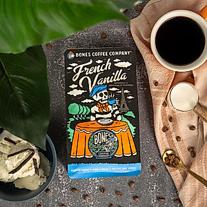 Bones Coffee Company French Vanilla Flavored Coffee Beans, Medium Roast Ground Coffee Low Acid, Creamy Vanilla Flavor (12 oz)
