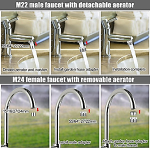 Faucet Adapter Kit with Aerator, Faucet to Garden Hose Adapter Brass Garden Hose Connector for Kitchen and Bathroom Sink Faucets