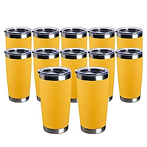 TDYDDYU 12 pack 20 OZ Double Wall Stainless Steel Vacuum Insulated Tumbler Coffee Travel Mug With Lid, Durable Powder Coated Insulated Coffee Cup for Cold & Hot Drinks (Orange, 12 pack)