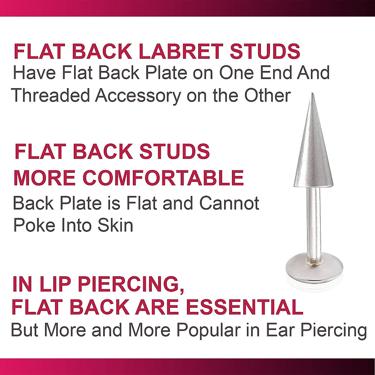 bodyjewellery 16g Cartilage Ear Labret Stud Lip ring Tragus Helix Medusa 316L Stainless Steel Piecing Jewelry 5/16 Inch 3 x 8mm Spike