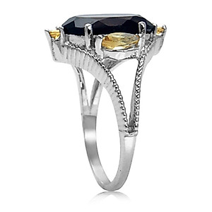 Silvershake 5.37ct. Natural Smoky Quartz and Citrine White Gold Plated 925 Sterling Silver Ring Size 8