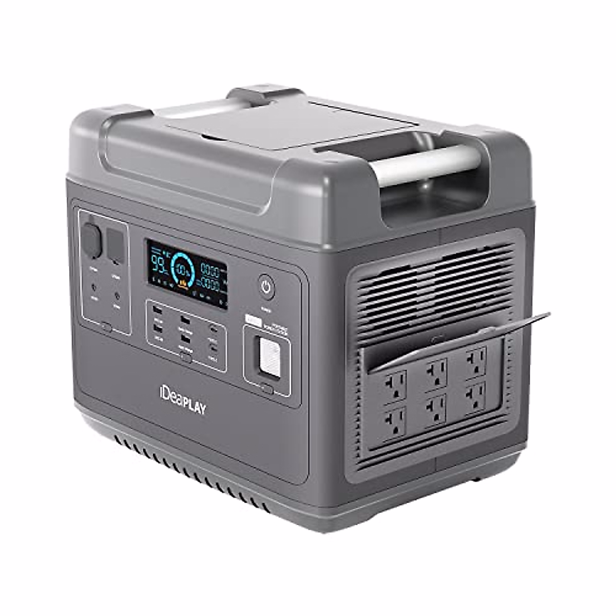 IDEAPLAY SN2200 Portable Power Station, 2000Wh LiFePO4 Battery Pack Solar Generator, with 6 110V/2200W AC Outputs, Portable Generator for Outdoor Camping, Home Power Supply, Emergency - Space Grey