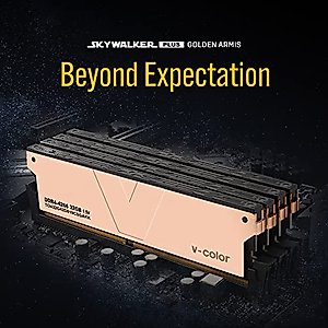 V-Color Skywalker Plus DDR4 64GB (32GBx2) 4266MHz (PC4-34100) CL19 Gaming Desktop Ram Memory Hynix IC Dual Rank 1.5V - Golden (TO432G42D819CSGAKK)