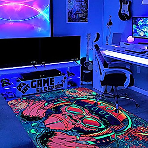 Kids Gaming Decor Rugs for Boys Room Uv Reactive Blacklight Area Rug Funny Cool Gorilla Monkey Bedroom Rug Glows Playroom Rugs Large Carpet Game Decor Rug for Living Room Bedroom 60x40 Inch