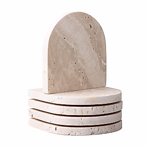 WORHE Marble Coaster for Drinks Set of 5 Coasters Modern Home Decor for Coffee Natural Marble Stone Gift for Housewarming Party Hotel Decoration Christmas Anniversary Color Natural Cream(DL020)