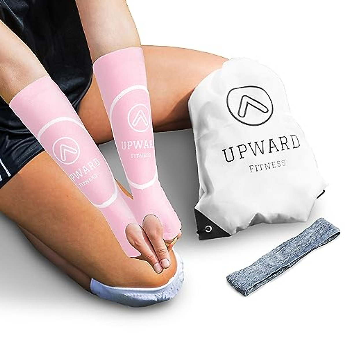 Upward Fitness-Volleyball Padded Passing Sleeves, Arm and Wrist Protection With Thumbhole, Carrying Bag and Headband Included, for Girls and Boys (XS/S, Pink)