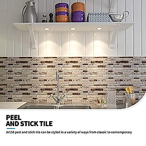 Art3d Peel and Stick Brick Kitchen Backsplash Self-Adhesive Wall Tile Stone Design, 10 Sheets (Brown)